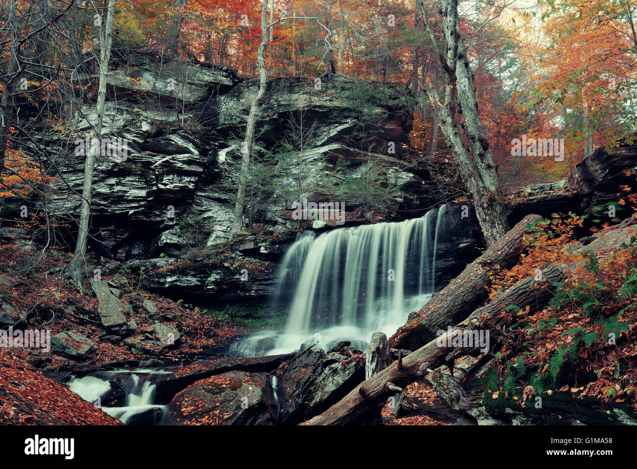 Autumn waterfalls in park with colorful foliage Stock Photo - Alamy