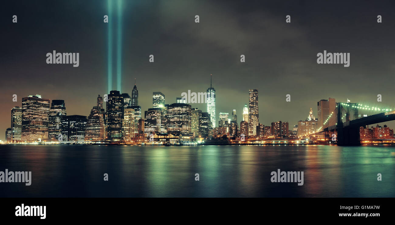 New York City downtown Brooklyn Bridge and september 11 tribute at ...