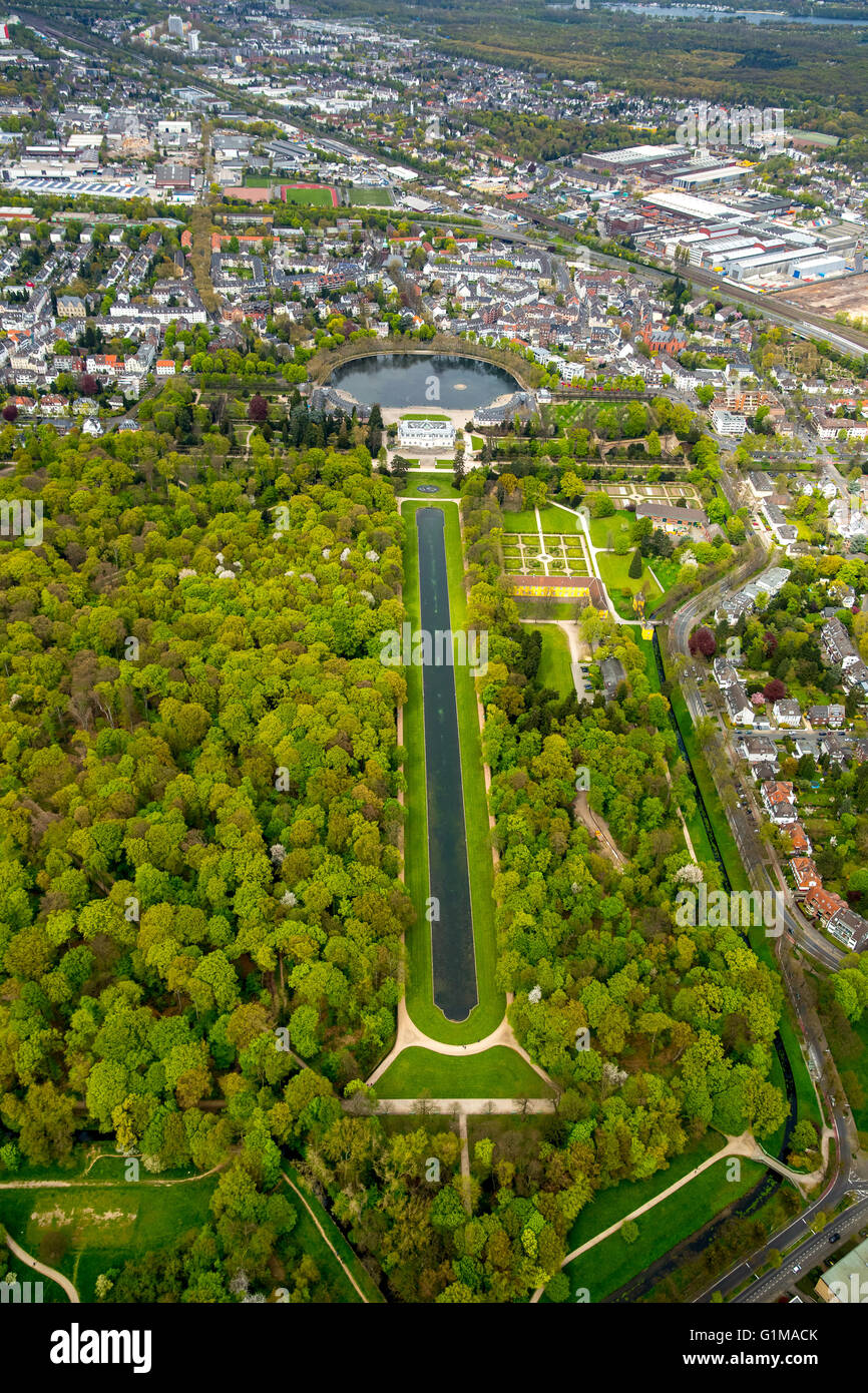 Aerial view, Schloss Benrath Castle with pond and palace gardens ...