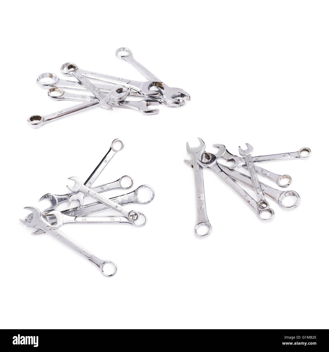 Set of pile of wrenchs metal instruments isolated over white background ...