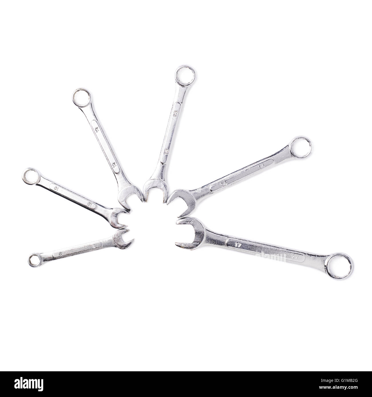 Set of wrenchs metal instruments isolated over white background Stock ...
