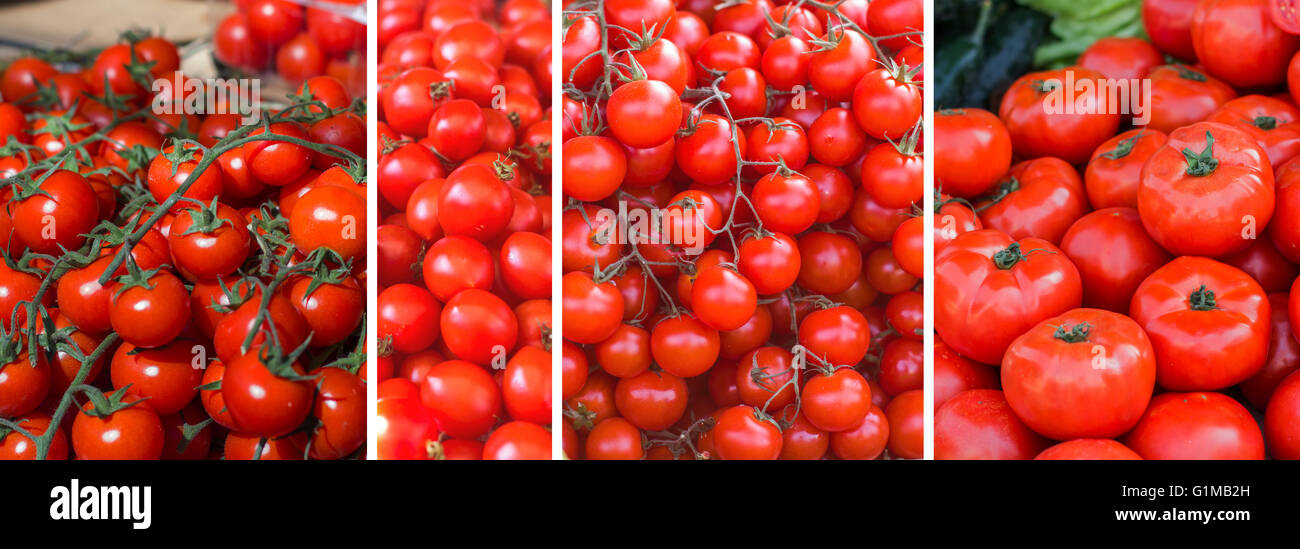 Collage of Fresh cherry tomatoes on the farmers marketplace Stock Photo ...