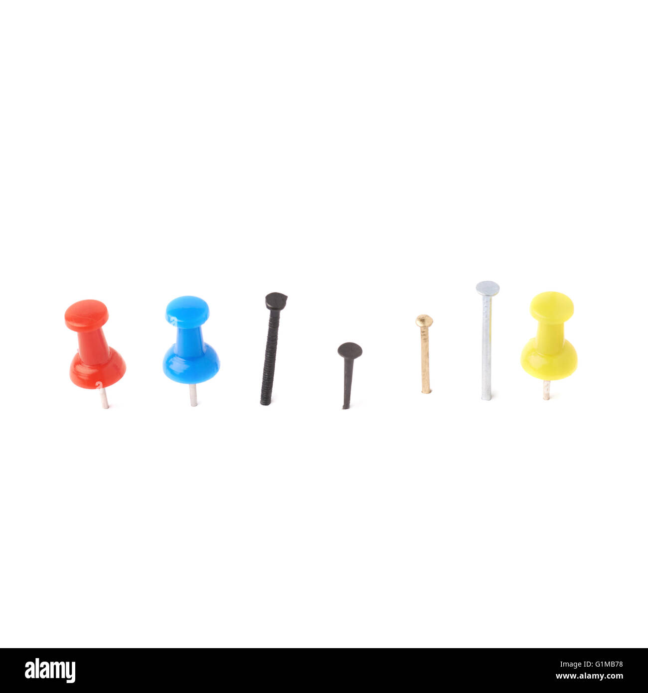 Collection of pins and nails over white isolated background Stock Photo ...