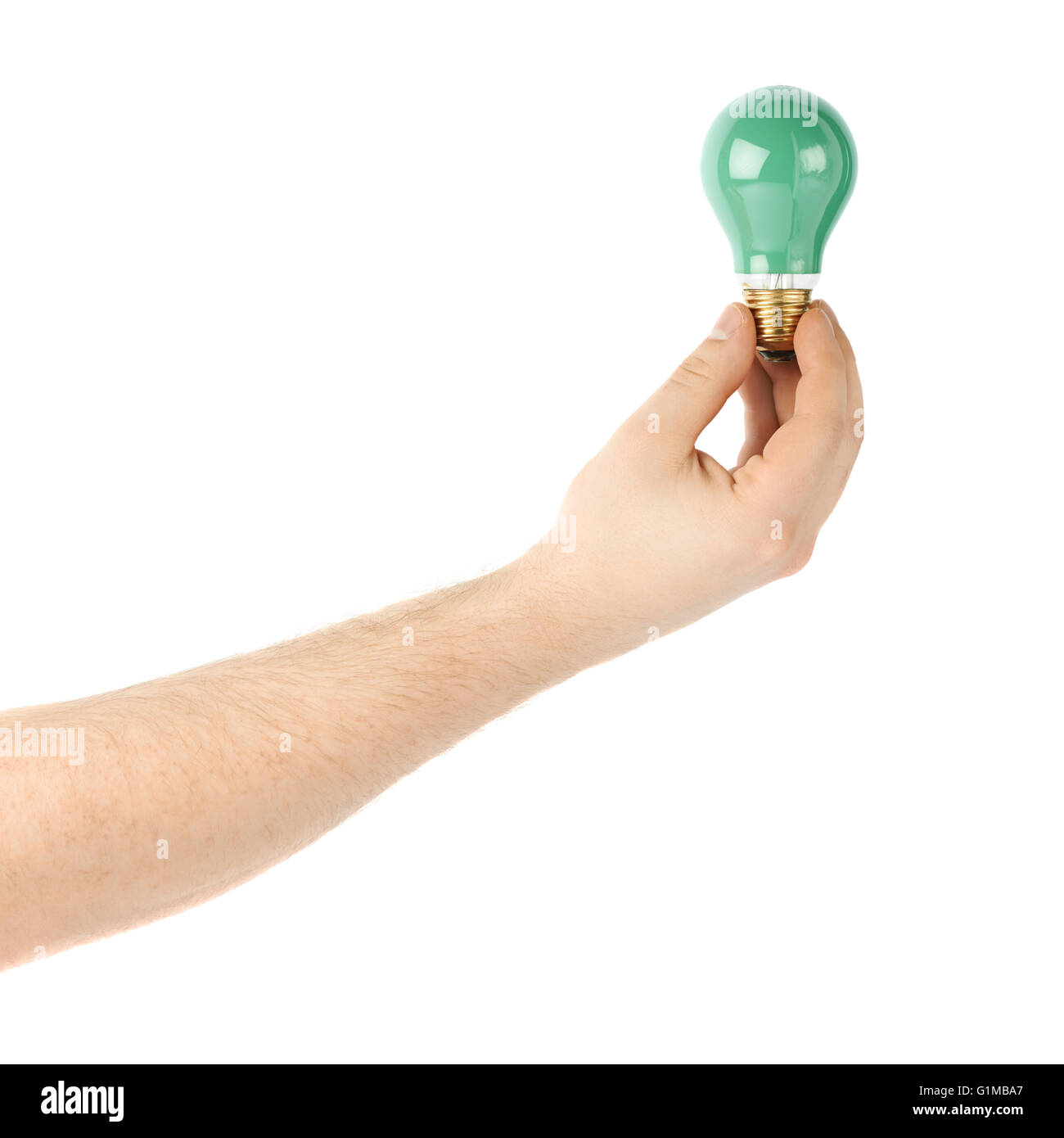 Hand holding a bulb, composition isolated over the white background ...