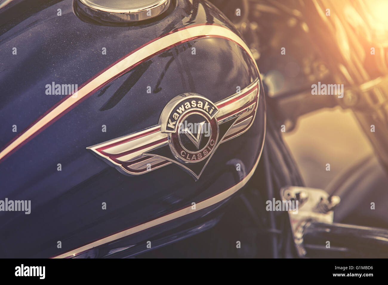 Wroclaw - APRIL 23: Kawasaki sign on motorcycle at the Motor Show on ...