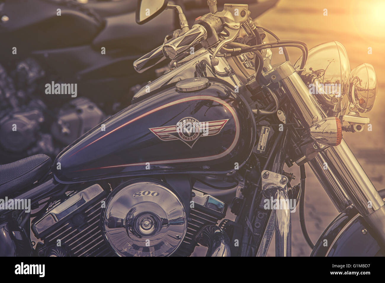 Wroclaw - APRIL 23: Kawasaki sign on motorcycle at the Motor Show on ...