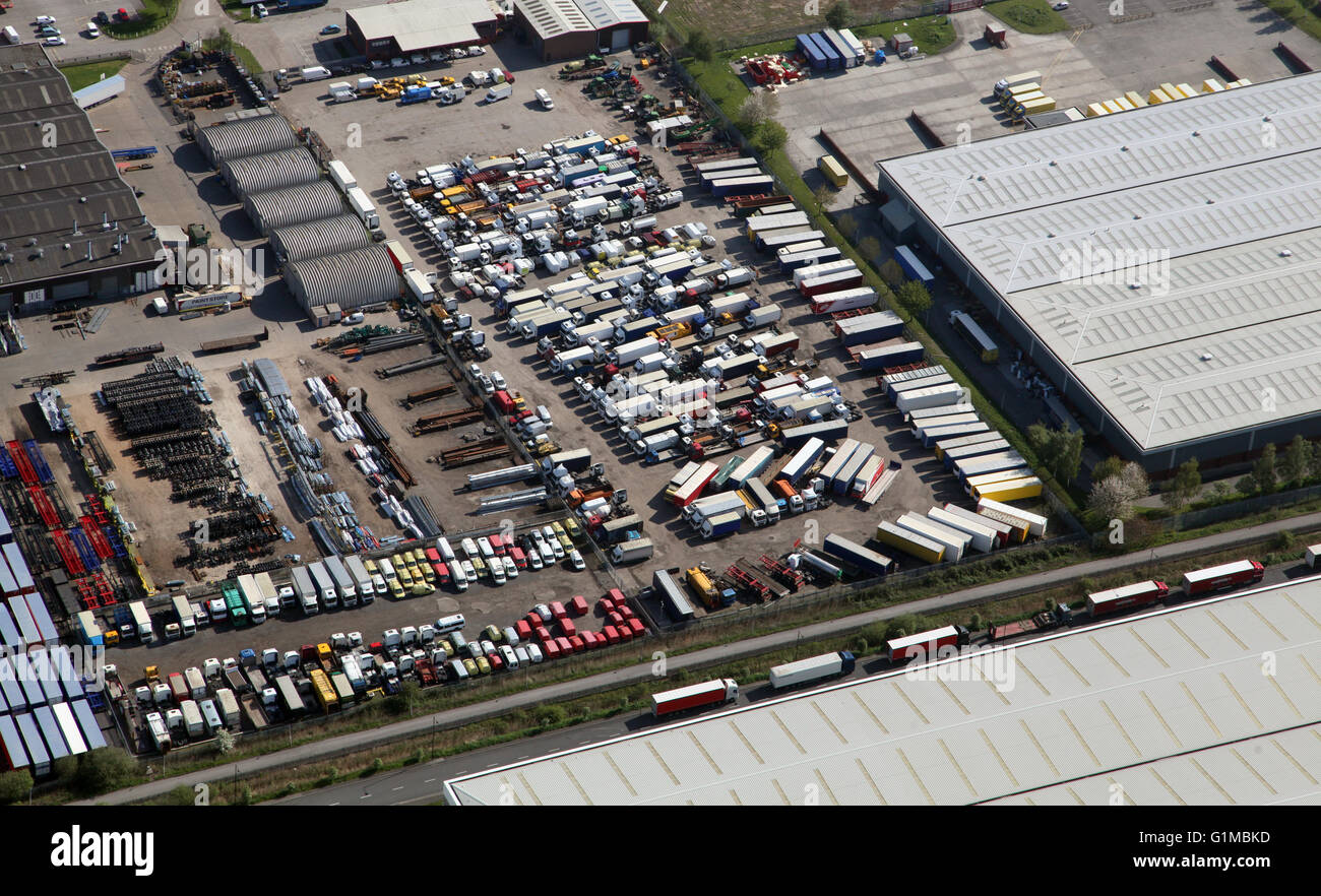 aerial view of a compound yard full of old trucks and vehicles Stock ...