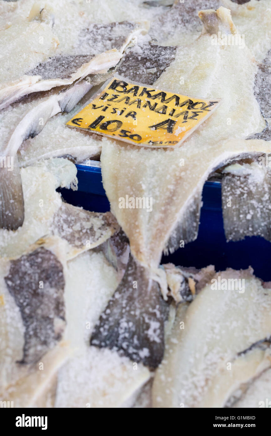 Salted Cod fish Bacalao on the market, Greece Stock Photo - Alamy