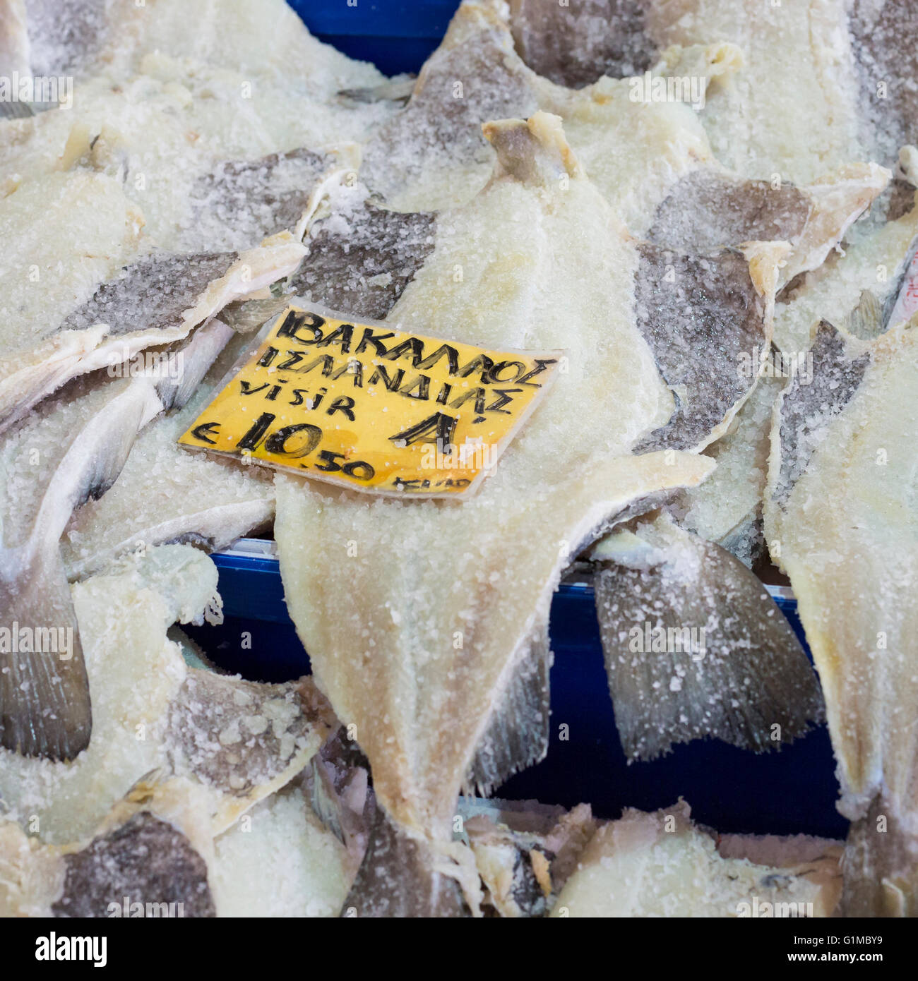 Salted Cod fish Bacalao on the market, Greece Stock Photo - Alamy