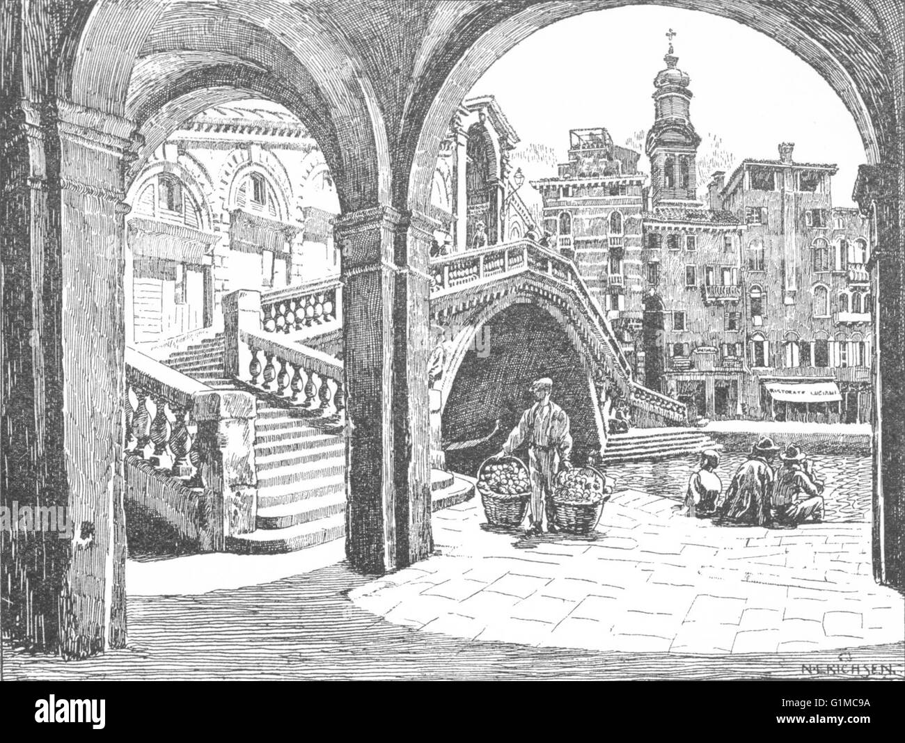 Venice rialto bridge vintage print Black and White Stock Photos ...
