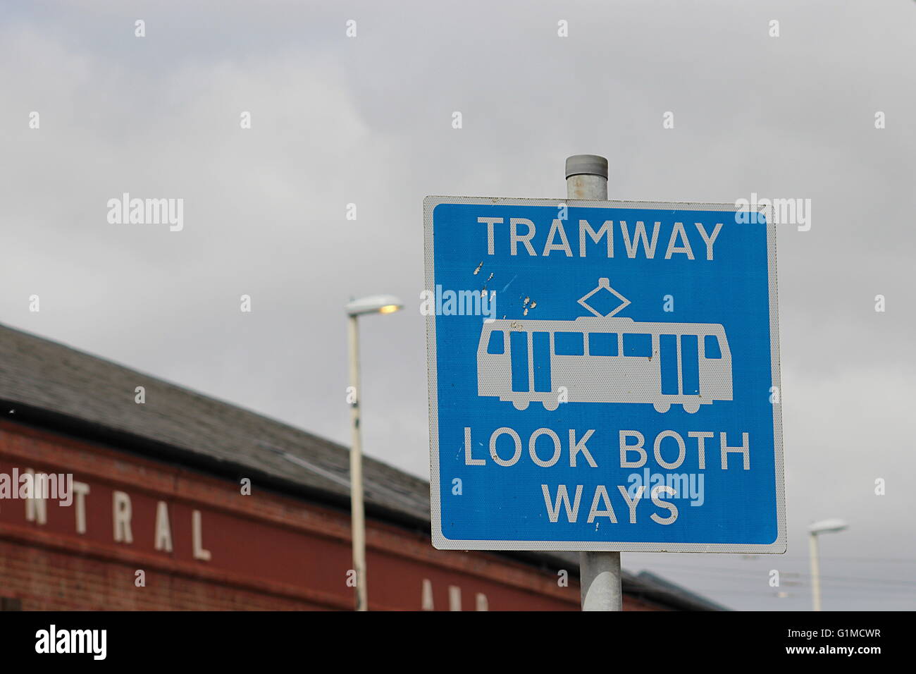 Tramway warning sign hi-res stock photography and images - Alamy