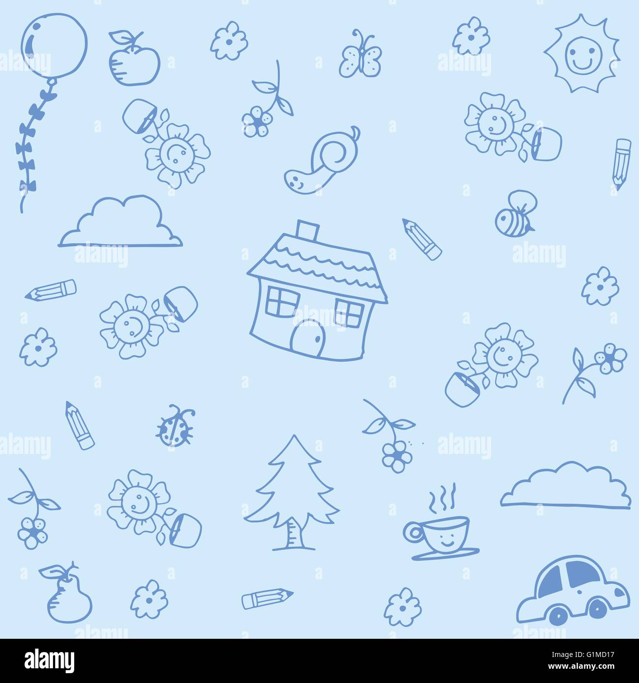 House doodle art with blue backgrounds Stock Vector Image & Art - Alamy