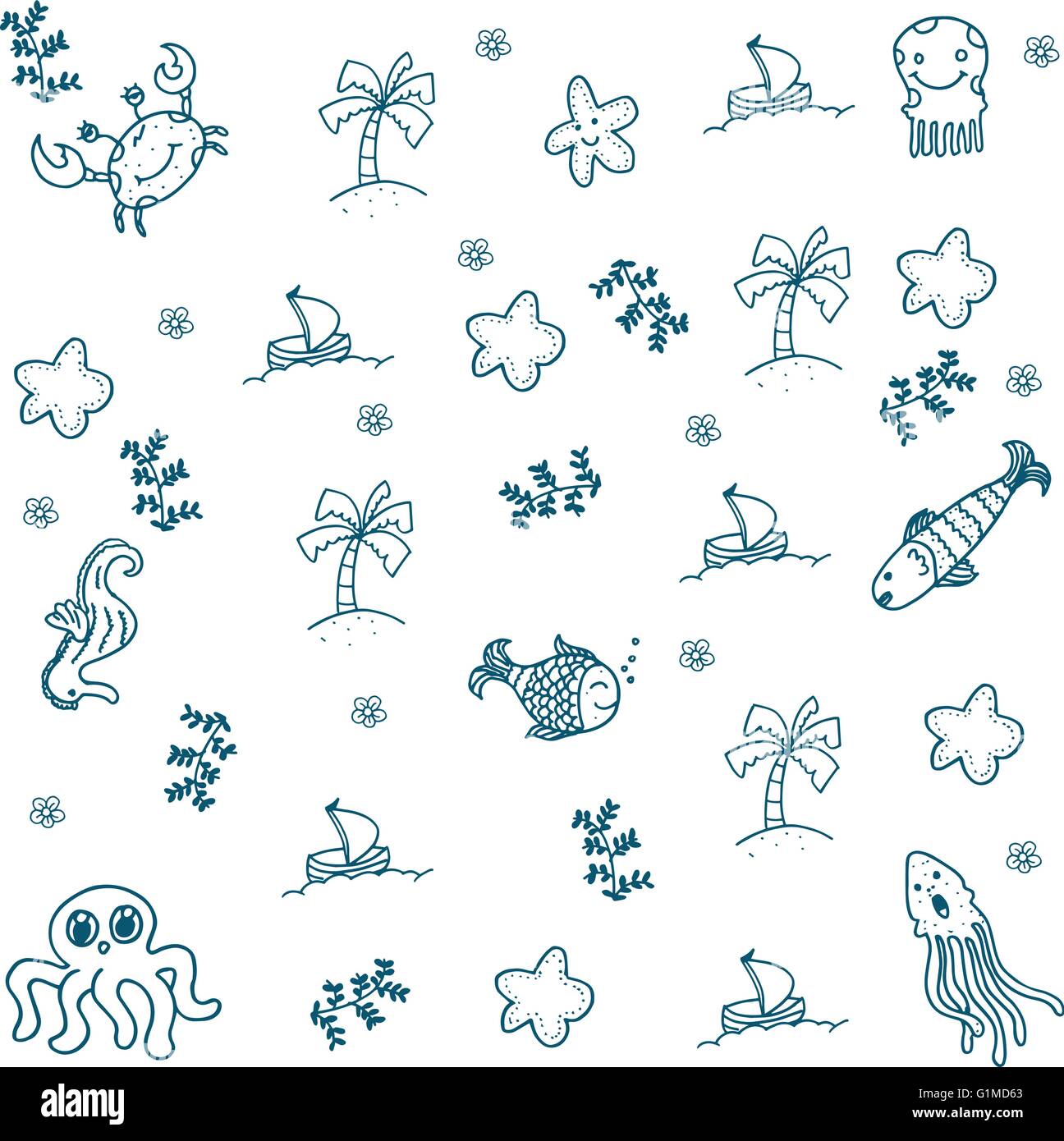 Sketch of sea life elements doodle Stock Vector Image & Art - Alamy