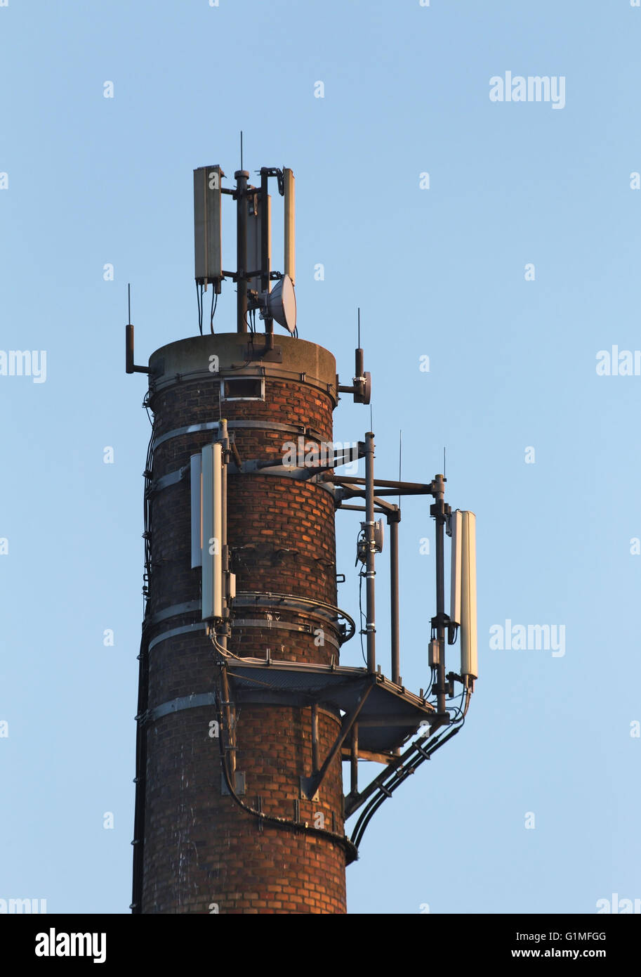 Close up of old chimney used as a base for radio transmitters Stock ...
