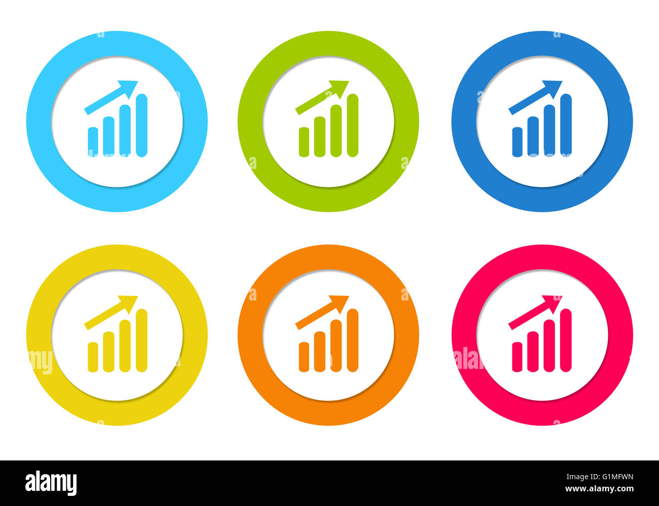Set of rounded icons with success symbol in blue, green, yellow, orange ...