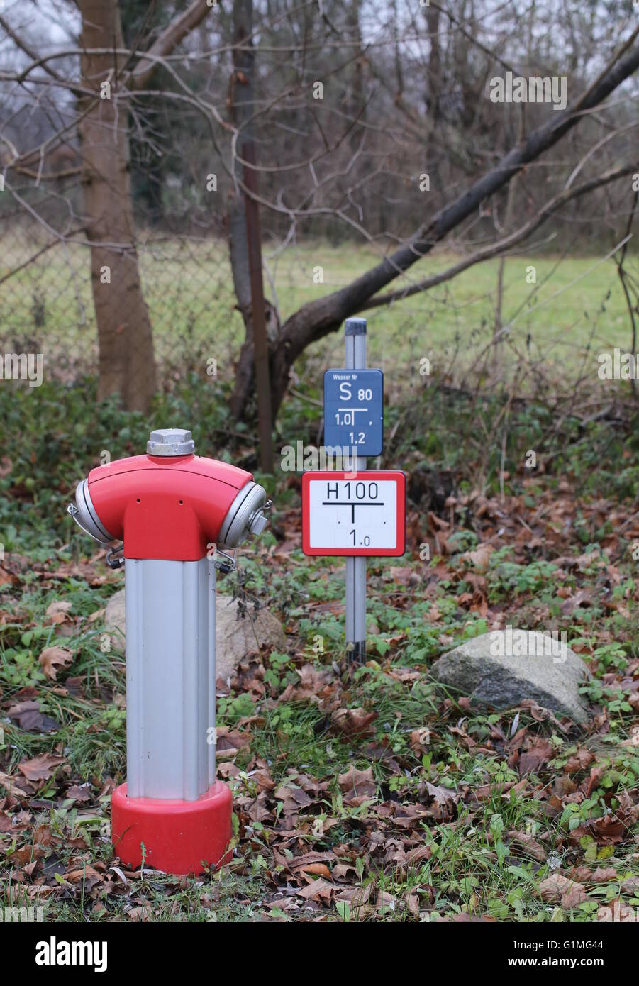 Fire hydrant with sign in Germany Stock Photo - Alamy