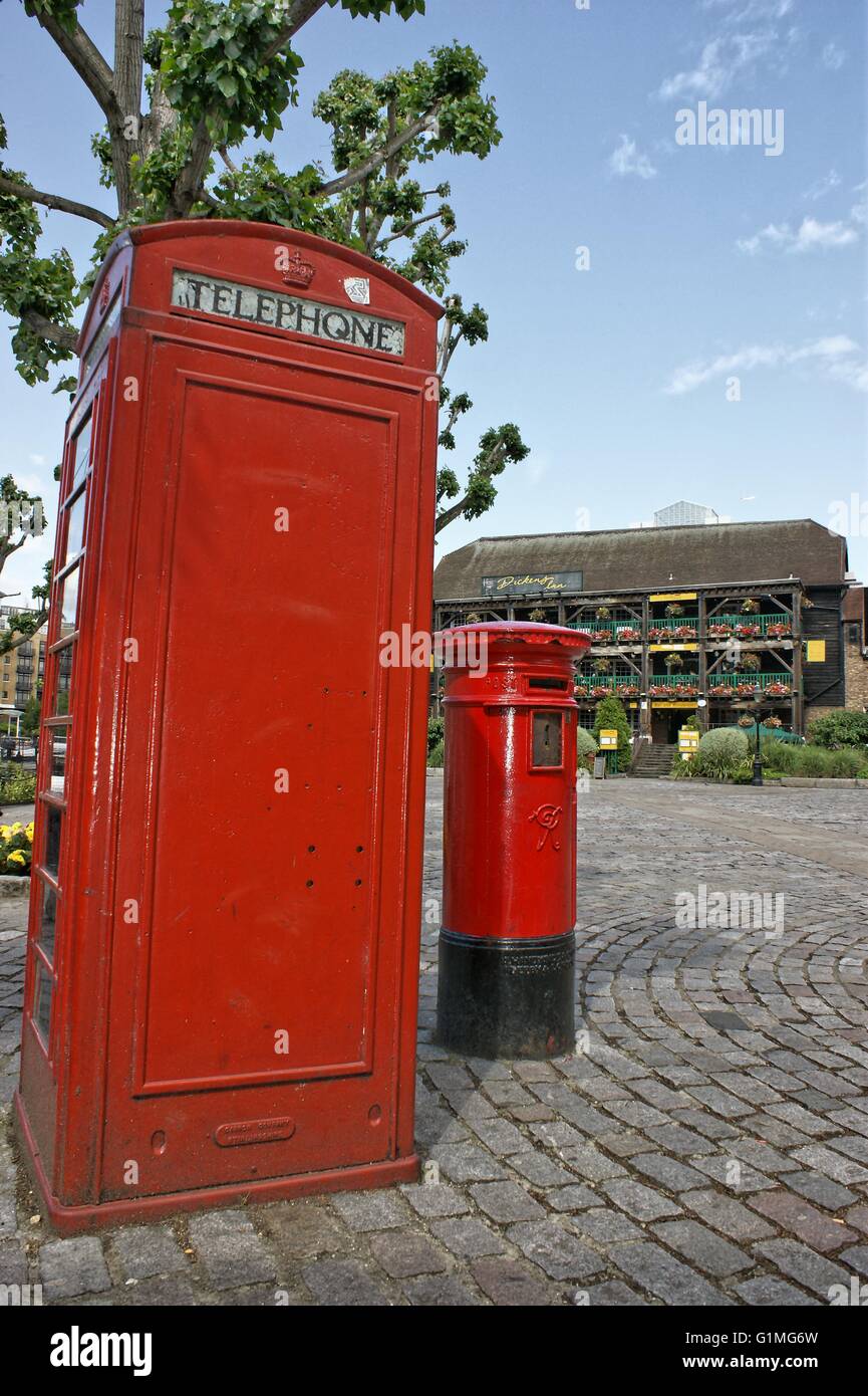 A red phone boot and a red royal mail post office letter box, in London ...