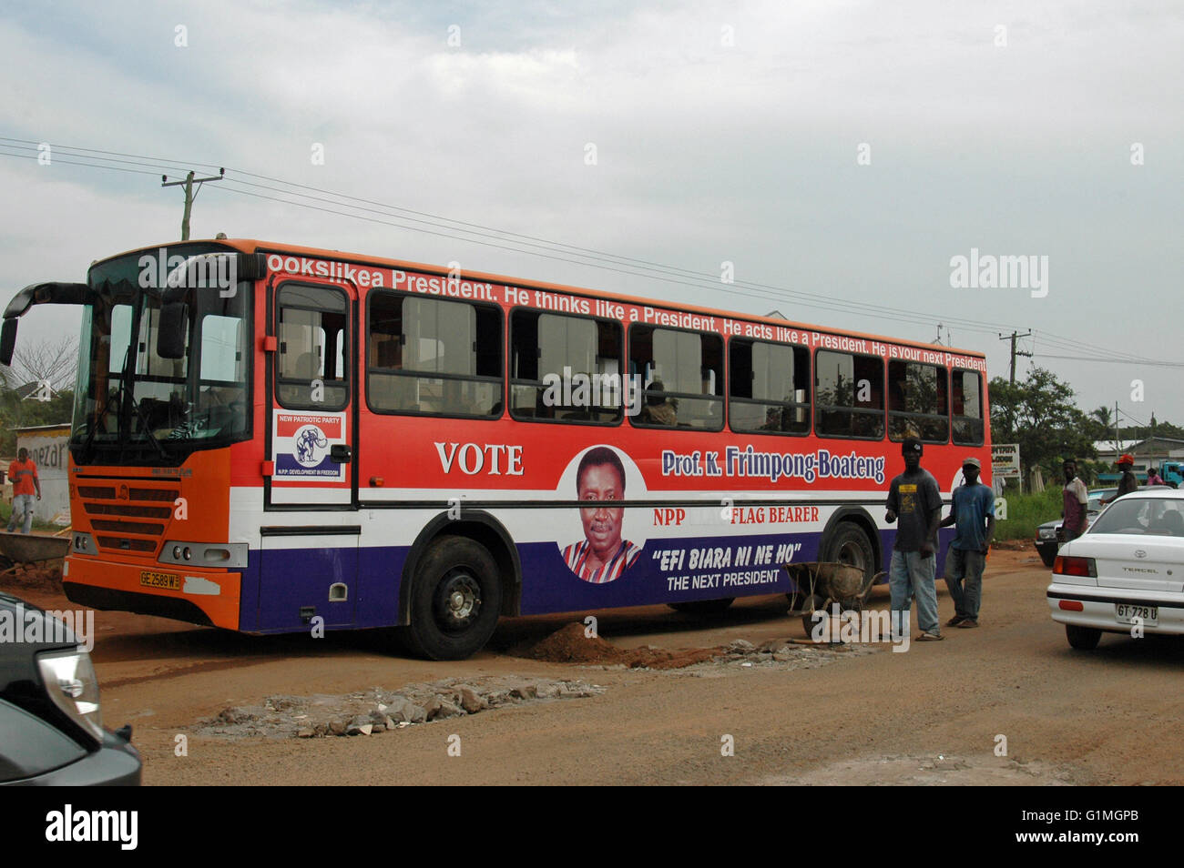 Public METRO bus, with Ghana Election advertisement; vote for Prof ...