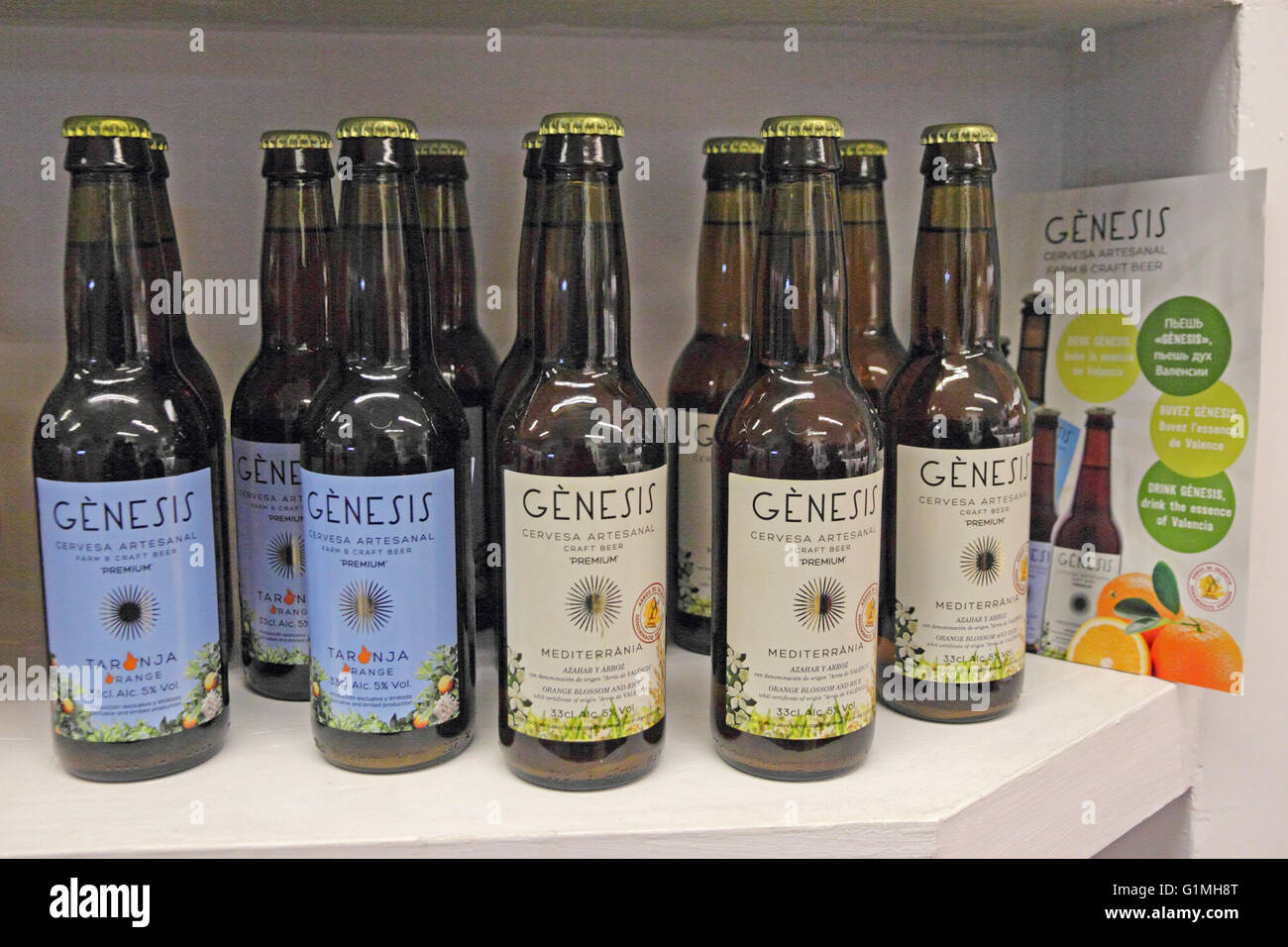 Bottles of Genesis Cervesa Artesanal (Craft beer) on display in shop ...
