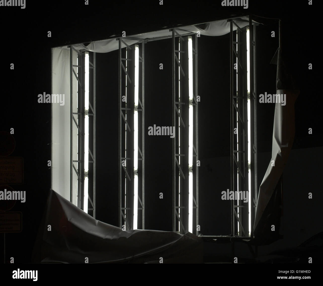 Illuminated panel ripped off showing the fluorescent tubes inside Stock ...
