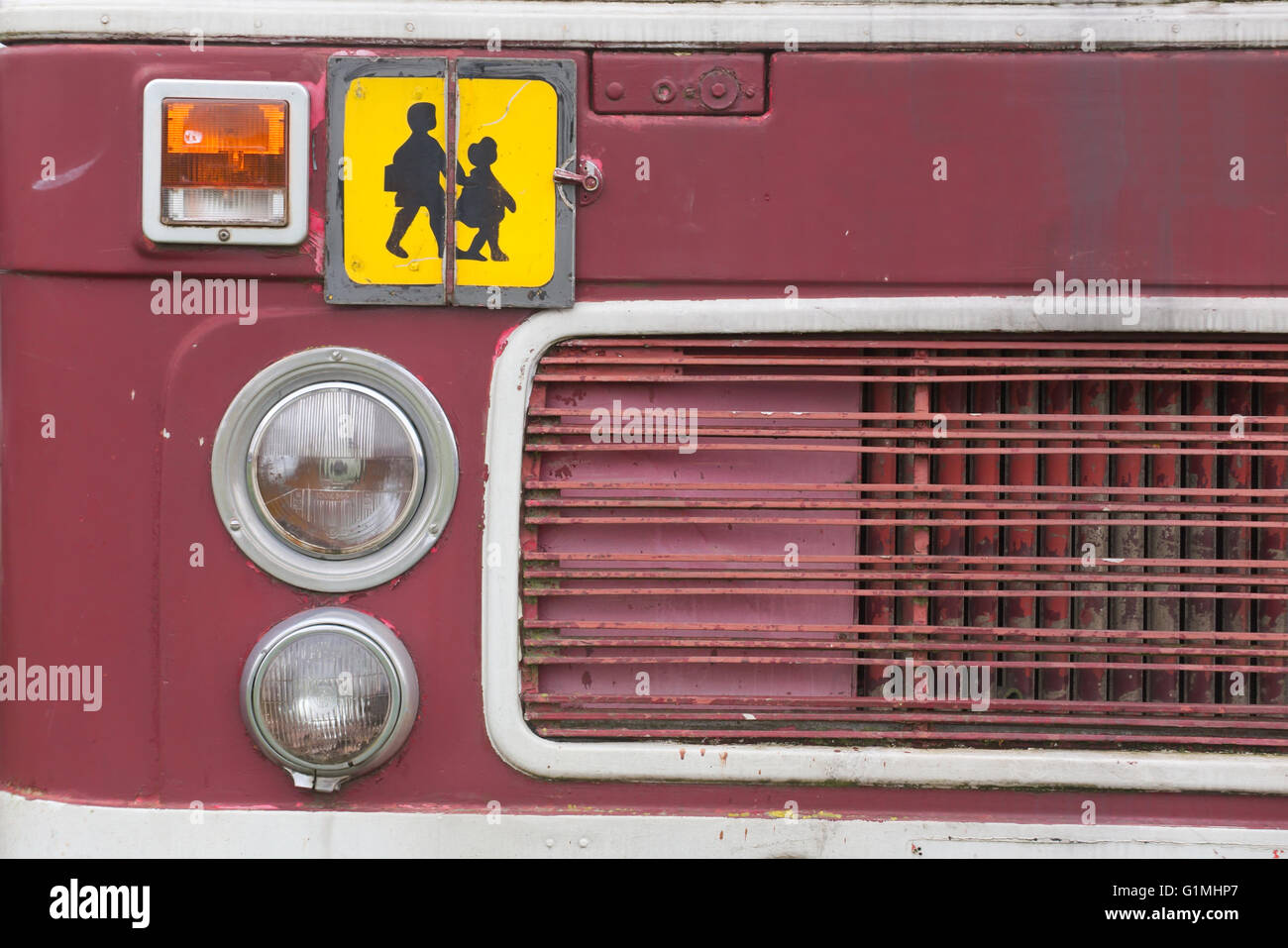 Front detail of an old school bus Stock Photo - Alamy