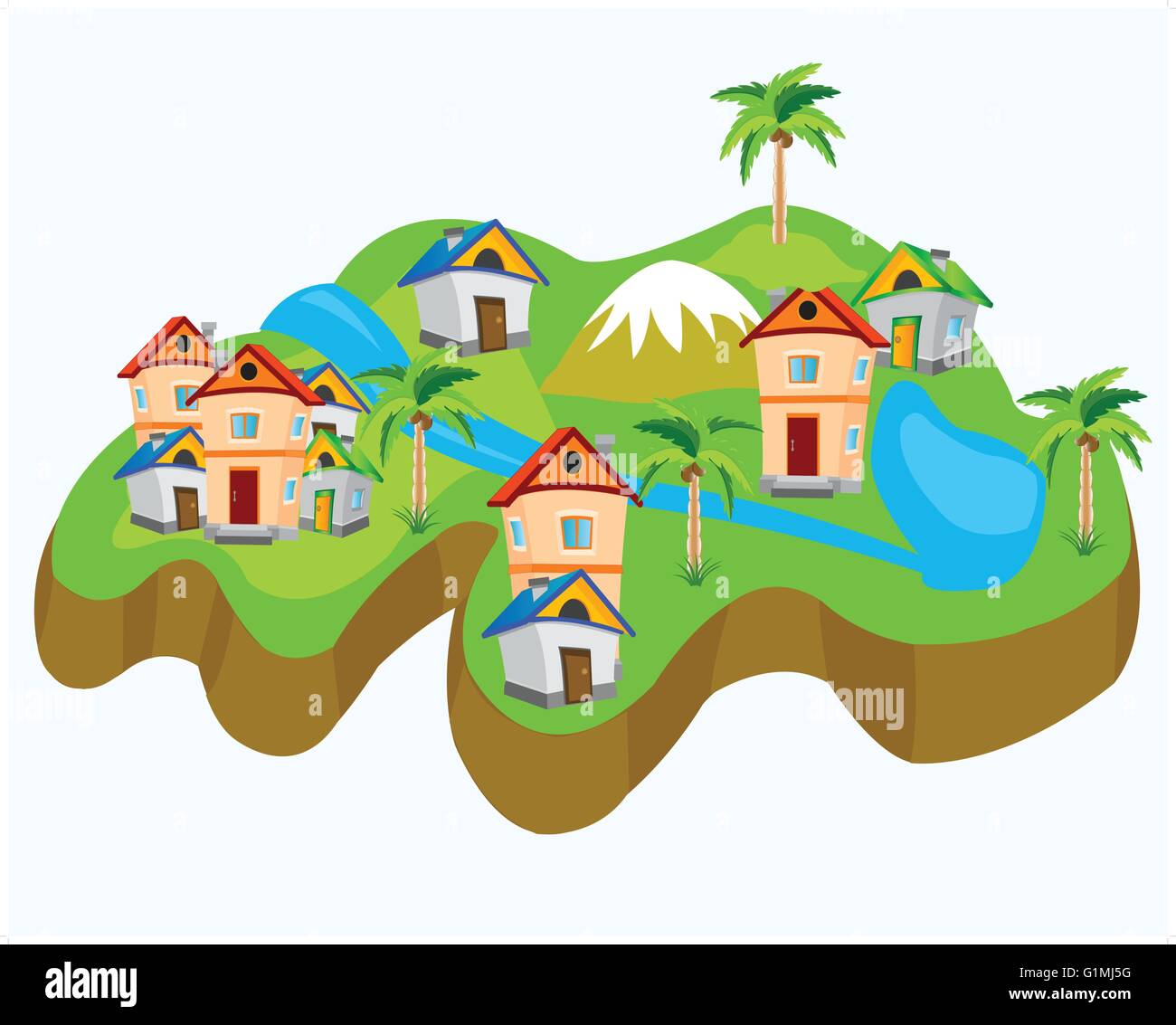 Illustration of the area to terrain with house on white Stock Vector ...