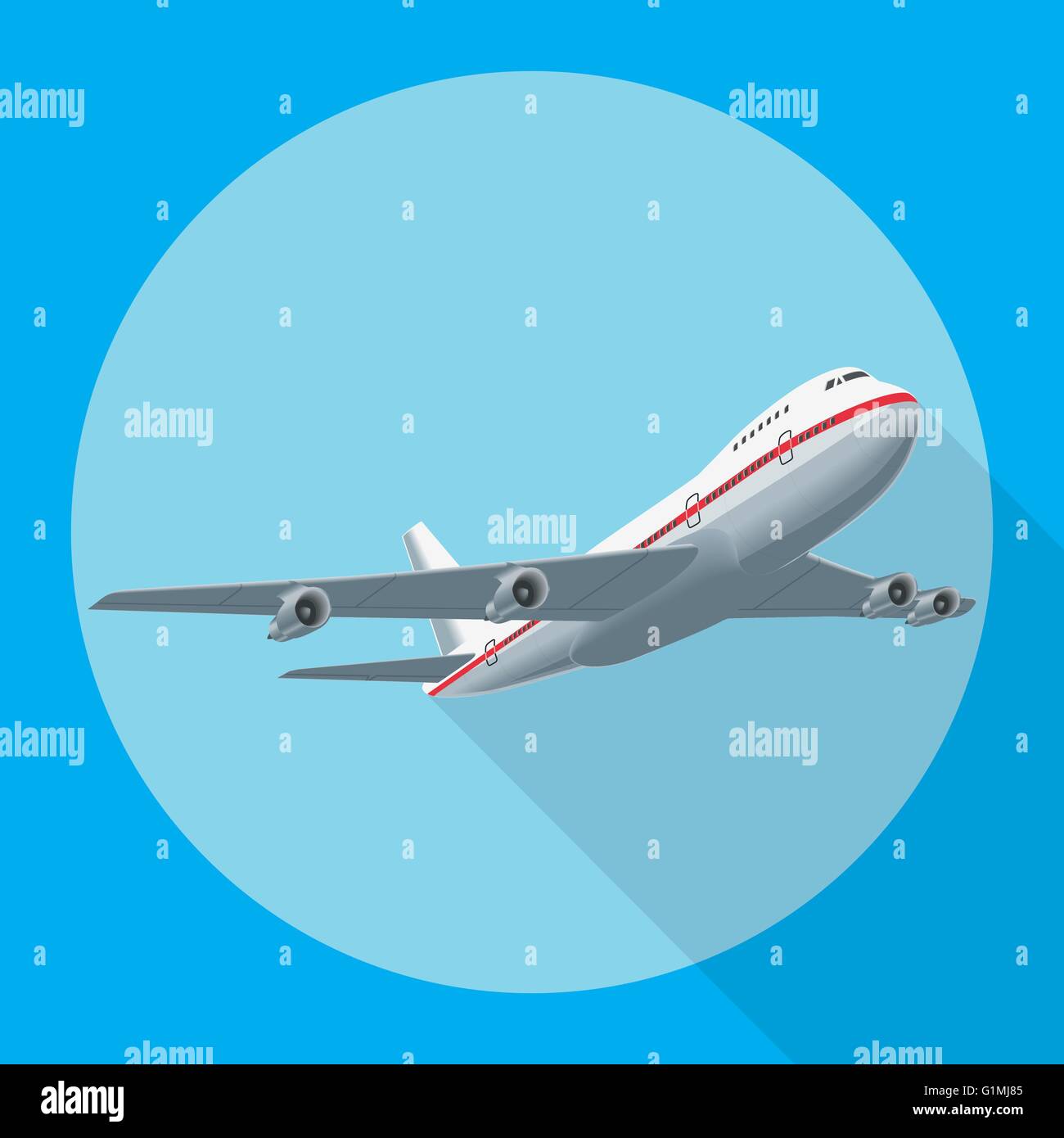 Aircraft flat design style Illustration. Airplane flying with shadow ...