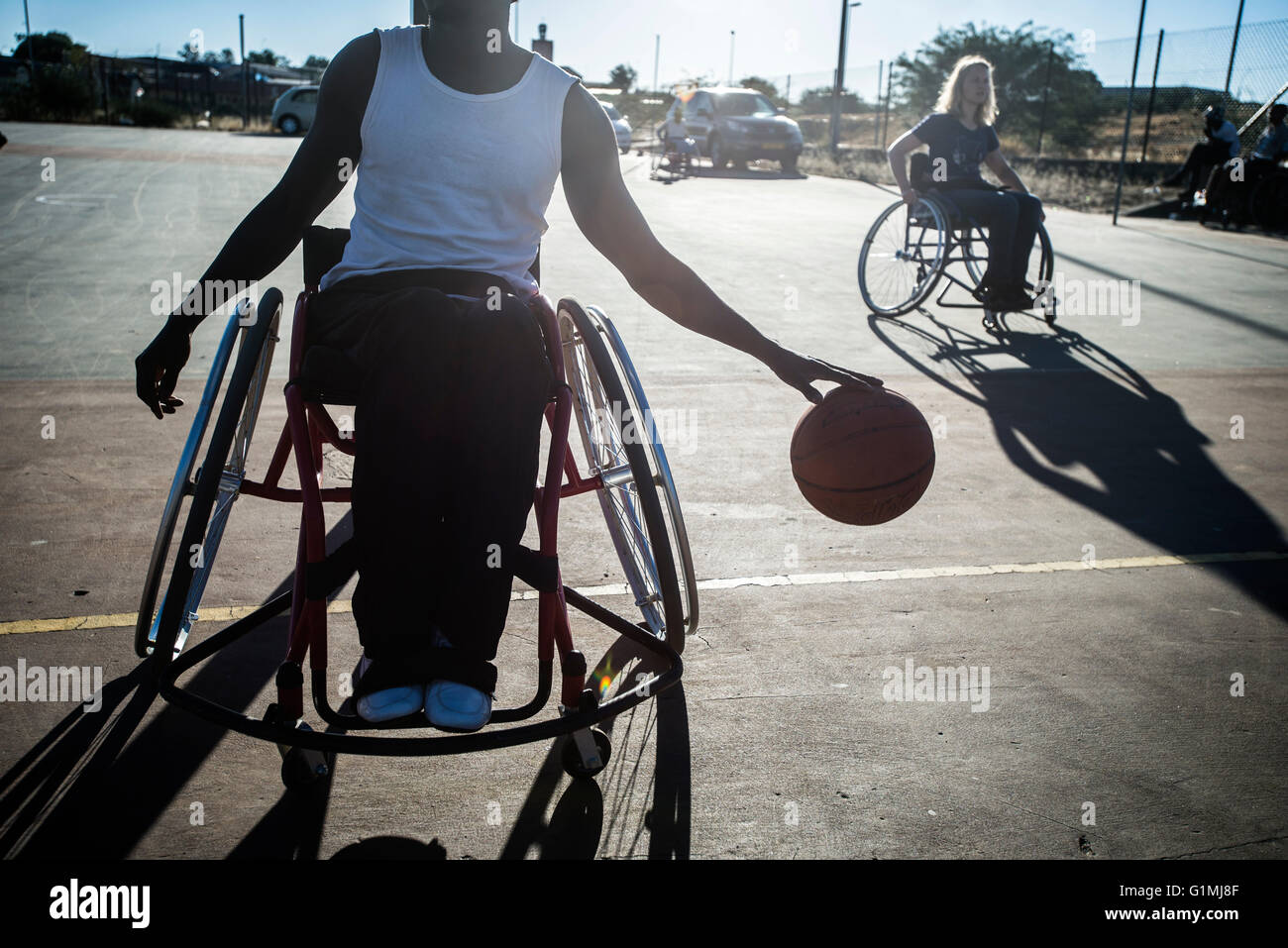 Players of Wheel-Ability Sports Club basketball team have their ...