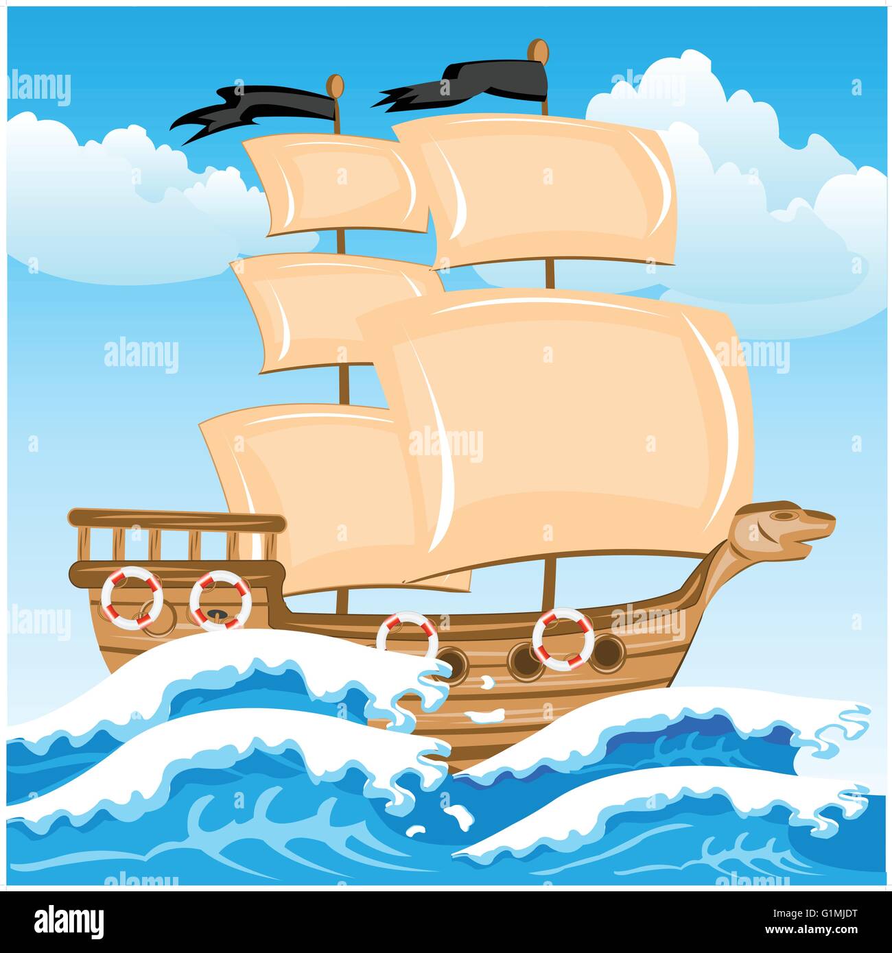 Illustration of the sailing nave in ocean Stock Vector Image & Art - Alamy