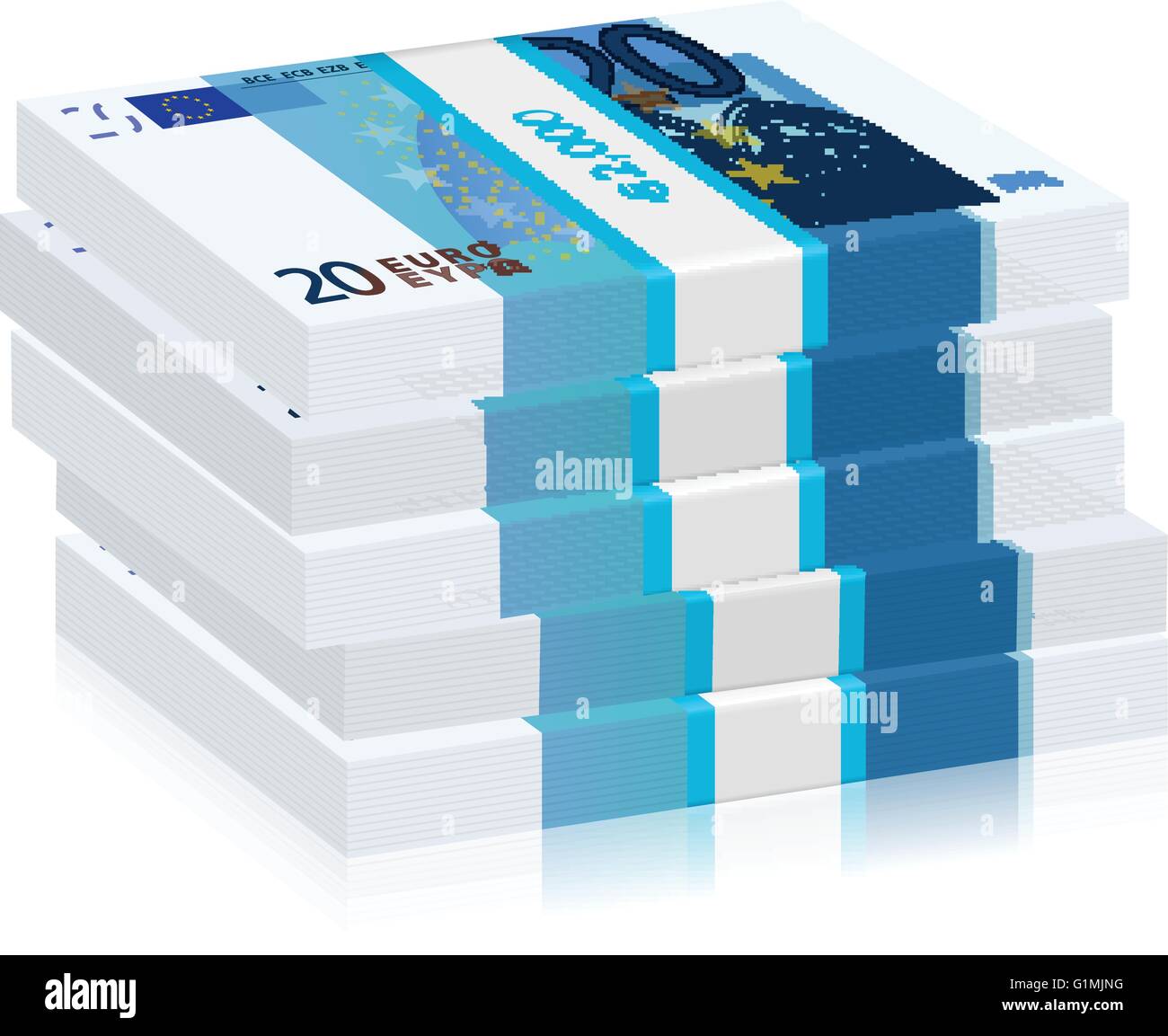 Twenty euro banknotes stacks on a white background. Vector illustration ...