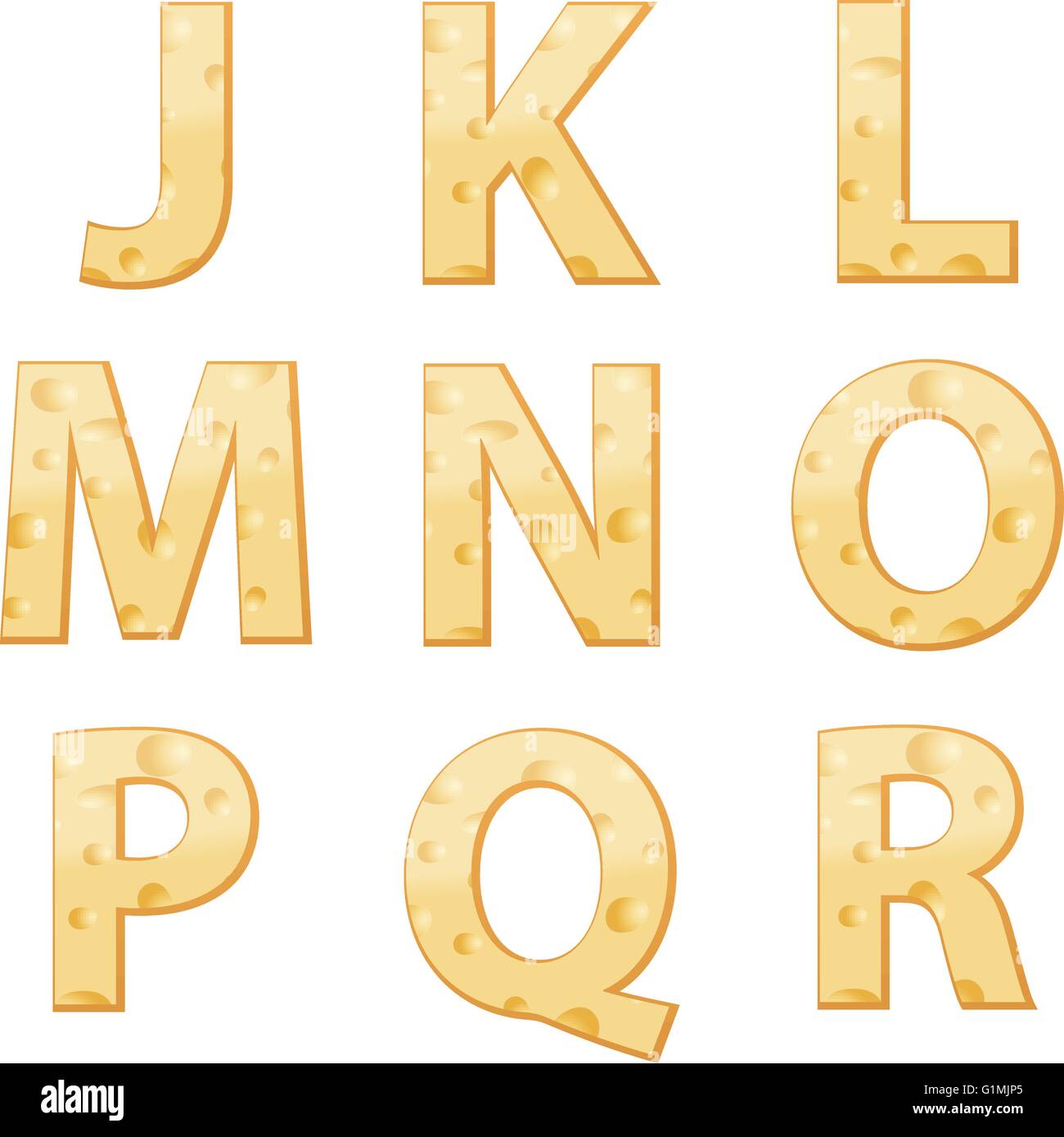 Cheese alphabet J to R on a white background. Vector illustration Stock ...