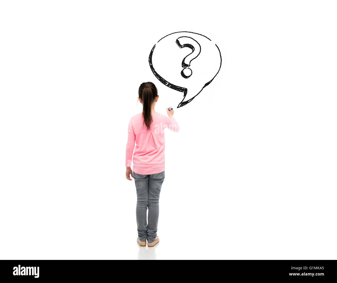 little girl with marker drawing question mark Stock Photo - Alamy