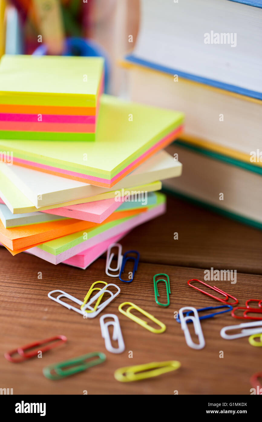 close up of pens, books, clips and stickers Stock Photo - Alamy