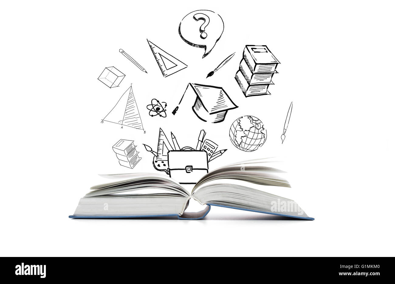 open book and school doodles Stock Photo - Alamy