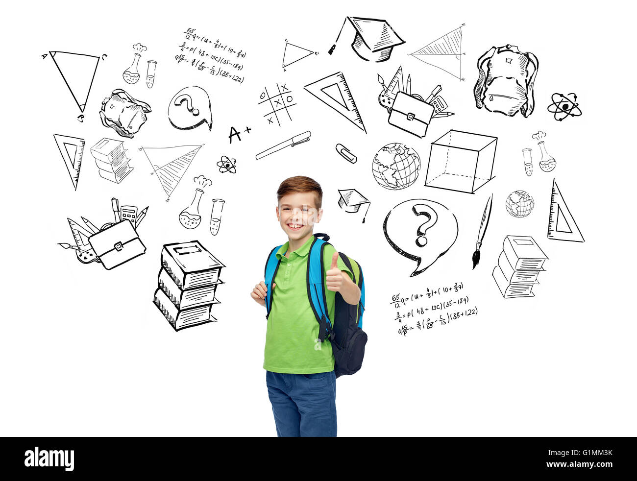 happy student boy with school bag Stock Photo - Alamy