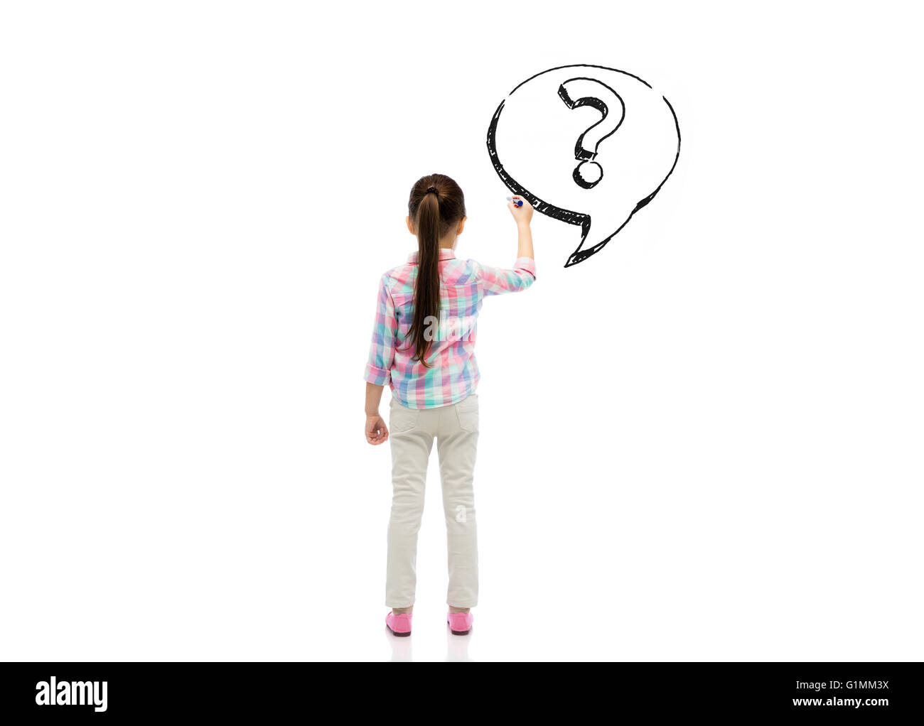 little girl with marker drawing question mark Stock Photo - Alamy