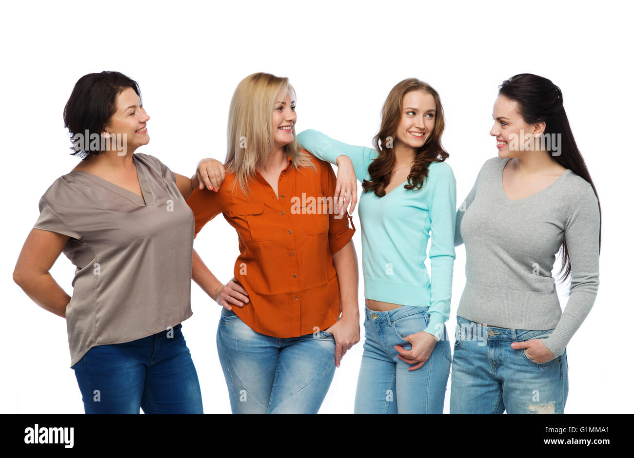 group of happy different women in casual clothes Stock Photo - Alamy