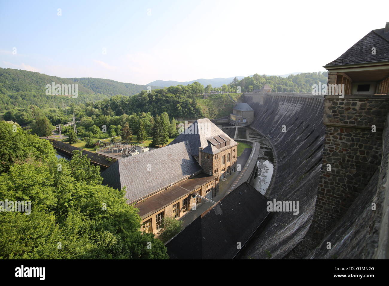 The power station of Edersee Dam, a hydroelectric dam spanning the Eder ...