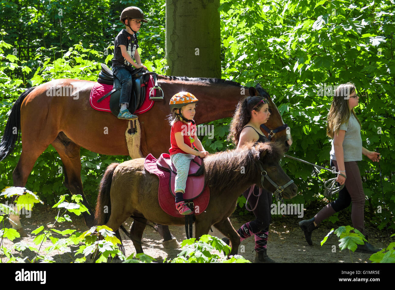 Children riding ponies in a park, Germany Stock Photo - Alamy