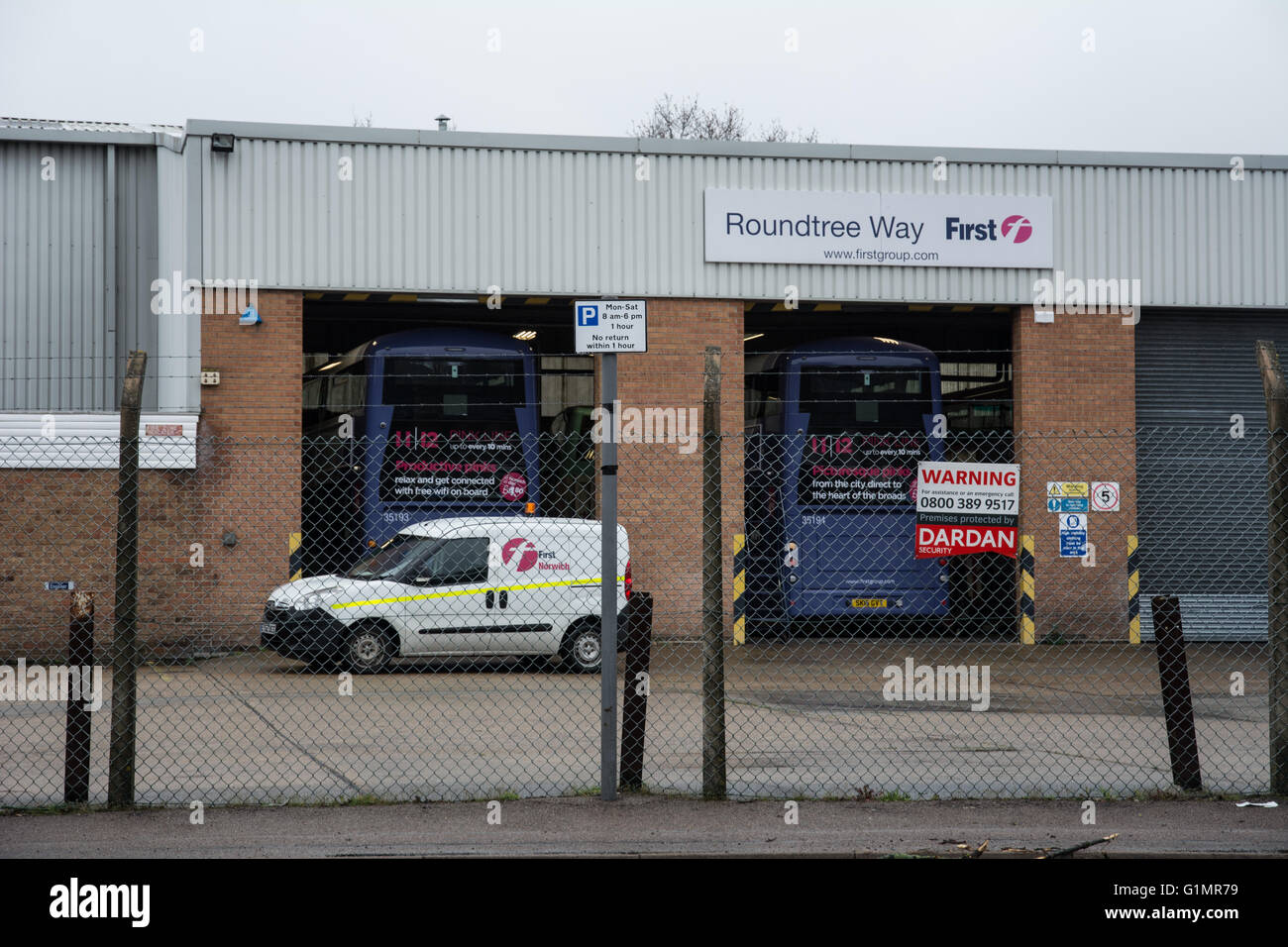First bus depot, Roundtree Way, Norwich Stock Photo, Royalty Free Image ...