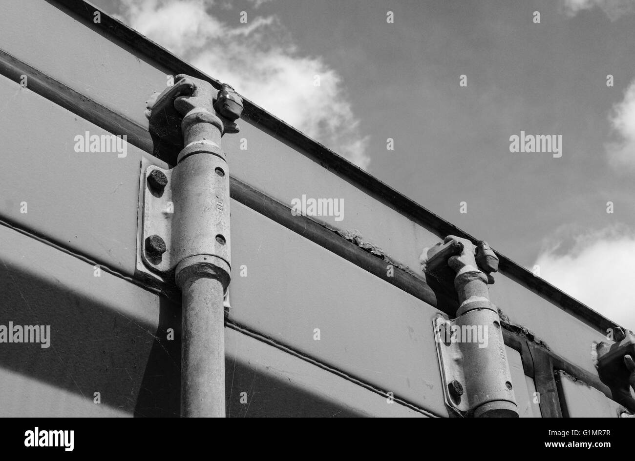 Detail of a typical shipping container locking system, showing the ...