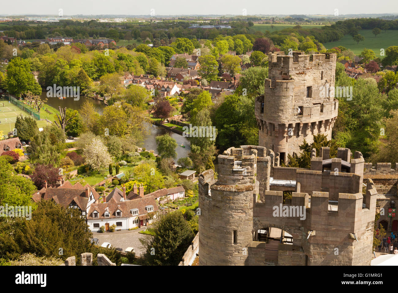 Medieval Britain; The ramparts of 12th century medieval Warwick Castle ...