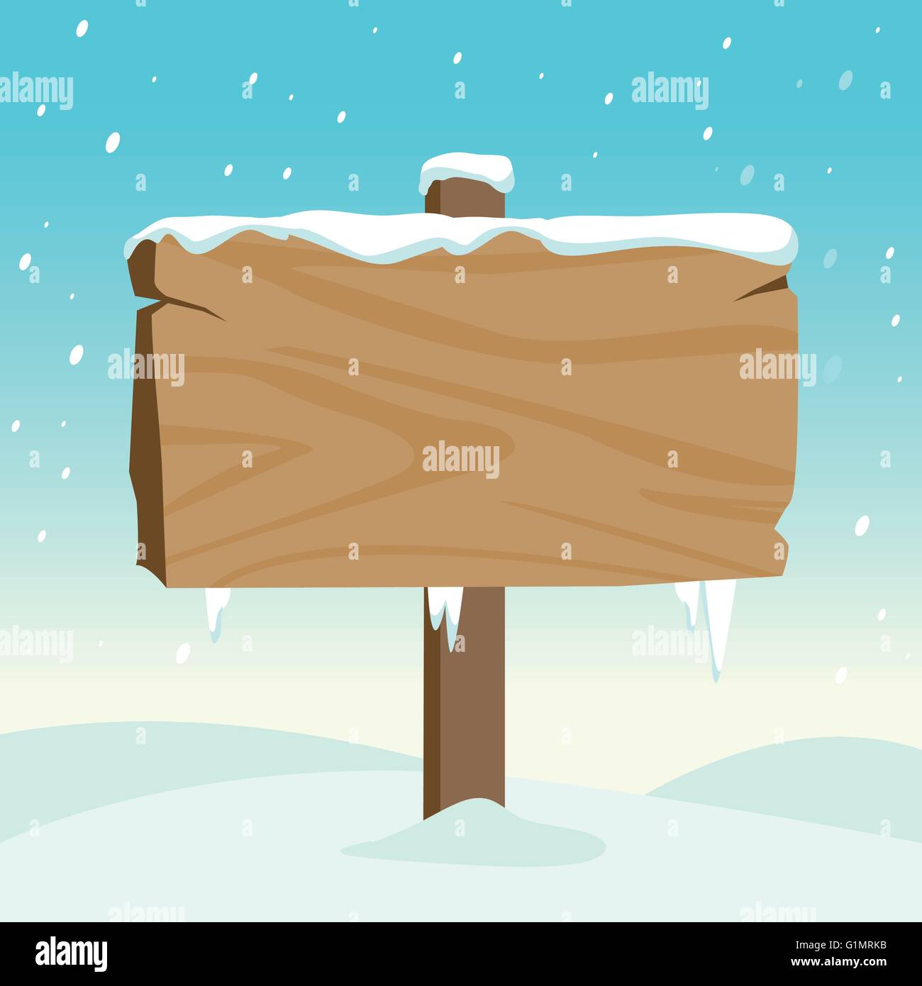 Blank wooden sign in the snow. Signpost background with winter snow ...