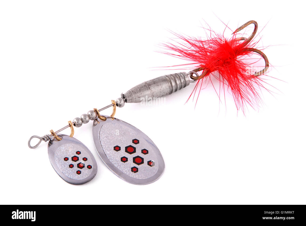 silver fishing spoon with two lobes isolated on white Stock Photo - Alamy