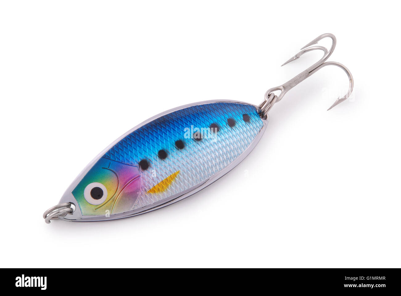 Gold fishing spoon on white, clipping path included Stock Photo - Alamy