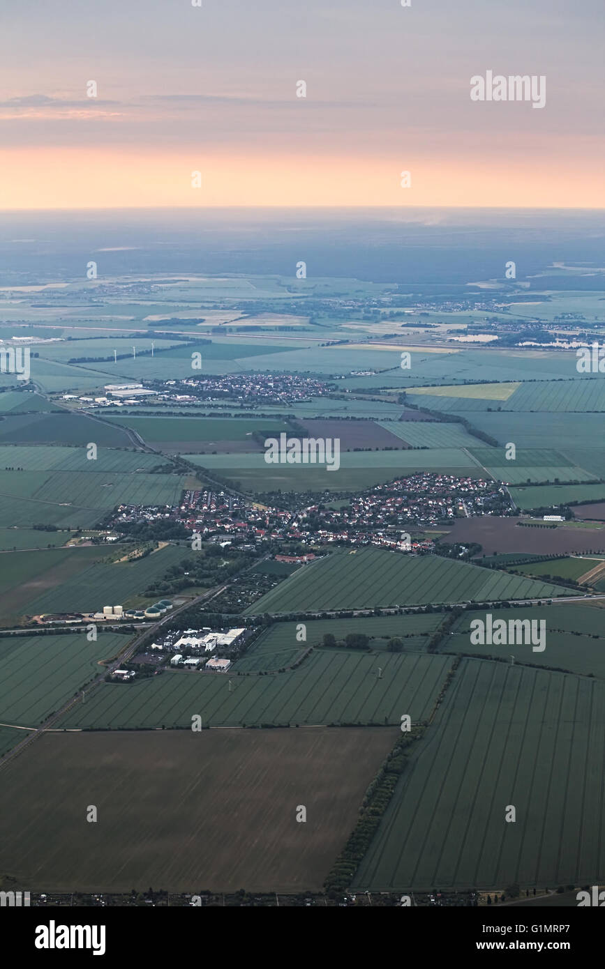 View of the German town Ebendorf to the north of Magdeburg with orange ...