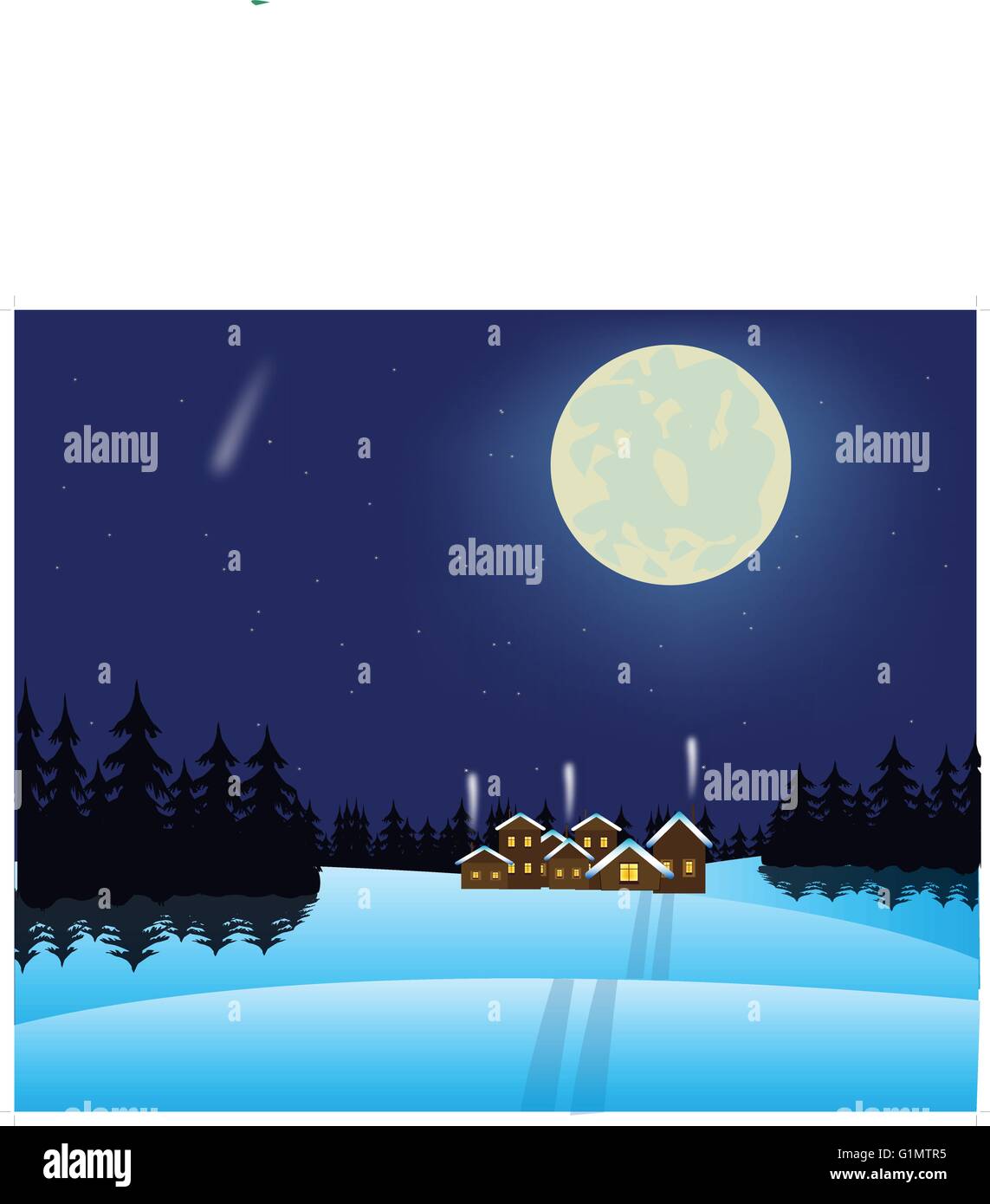 Illustration to moon night and small village in wood Stock Vector Image ...
