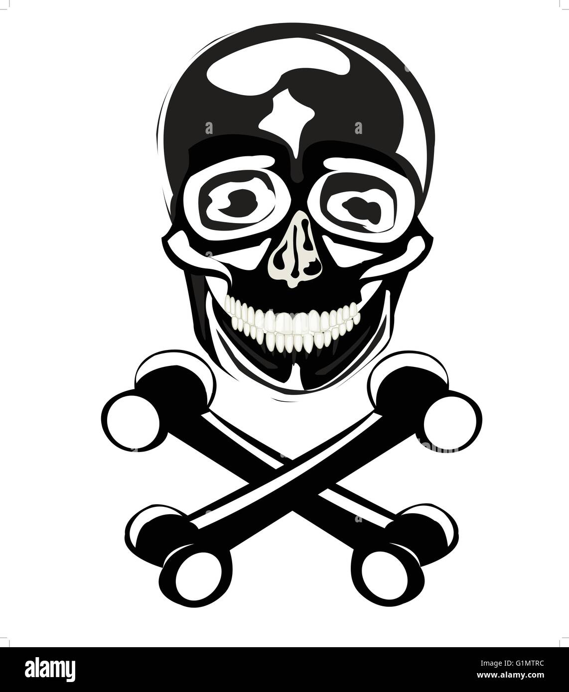 Illustration of the skull of the person with bone on white background ...