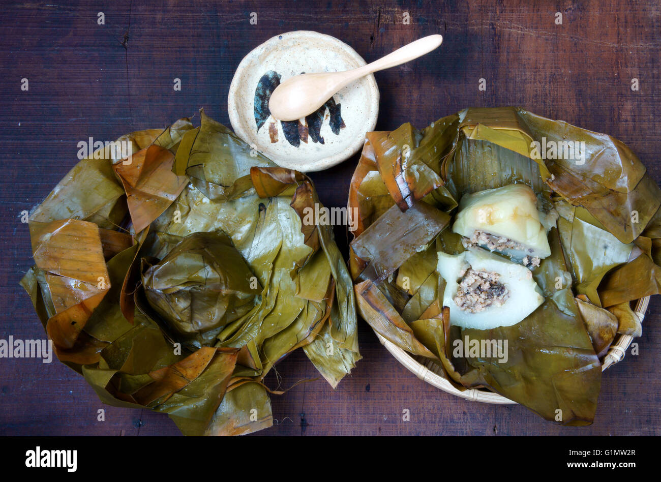 Vietnamese food, Banh Gio or pyramid shaped rice dough dumpling filled ...