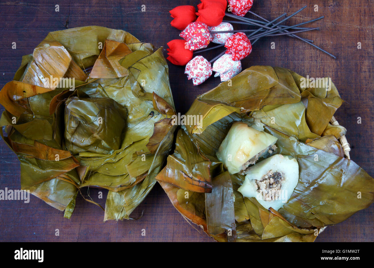 Vietnamese food, Banh Gio or pyramid shaped rice dough dumpling filled ...